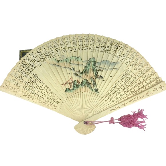 Handmade | Wall Decor | Japanese Wooden Hand Fan Intricate Kangi Design ...